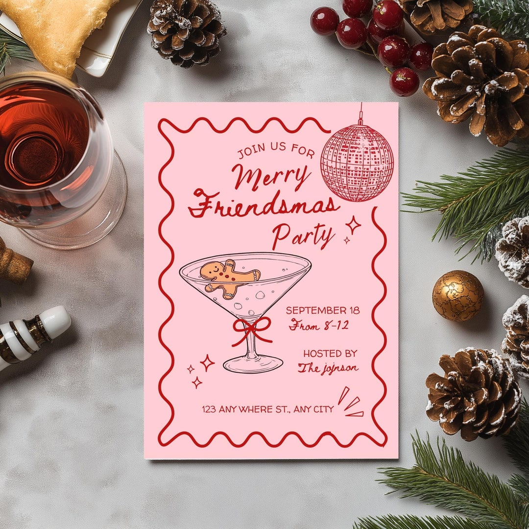 Friendsmas Christmas Party Invitation Template Whimsical Hand Drawn ...