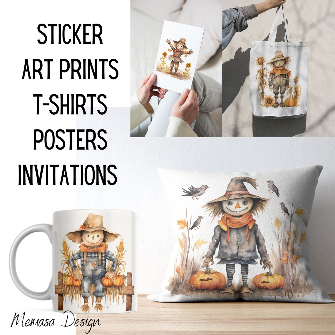 Cute Scarecrow Clipart Bundle, Fall Autumn Thanksgiving Clipart ...