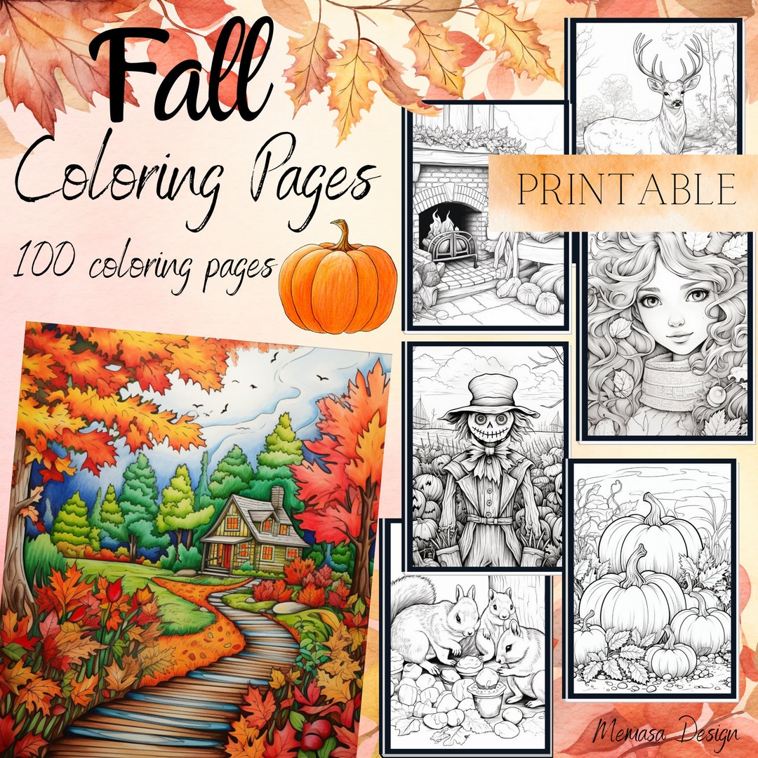 100 Fall Bundle Coloring Book, Thanksgiving Coloring Pages, Printable ...