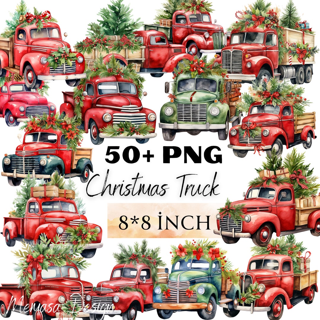 Watercolor Christmas Truck Png, Red Truck Clipart, Vintage Truck Png ...
