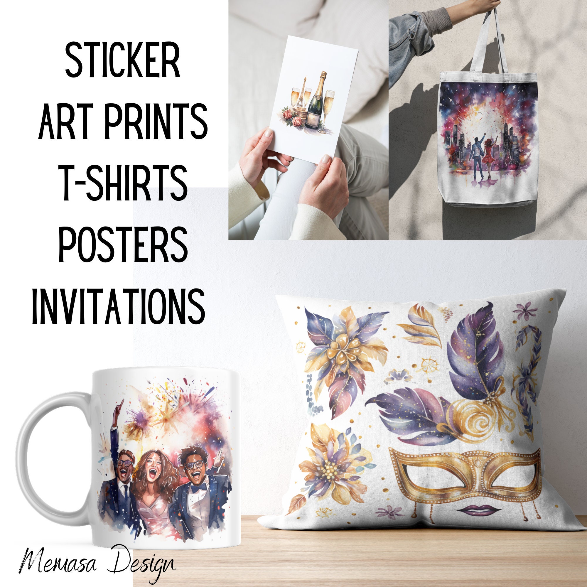 New Year's 2024 Watercolor Clipart Bundle, Festive Images for ...