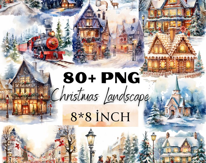 Christmas Woodland Watercolor Clipart Bundle - 859 PNG Festive Forest ...