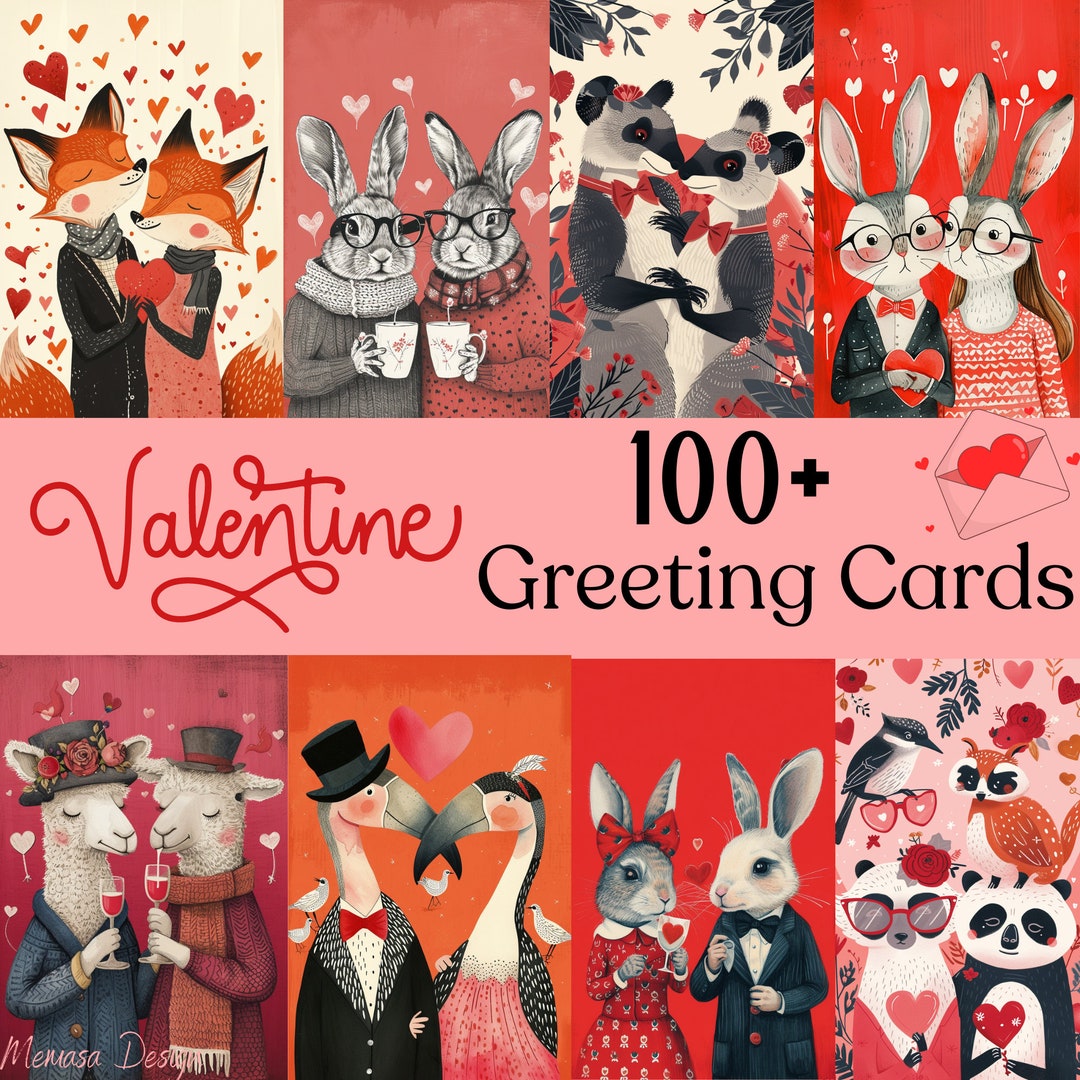 Valentine Animal Couple Greeting Cards, Joyful Love Fun Digital ...