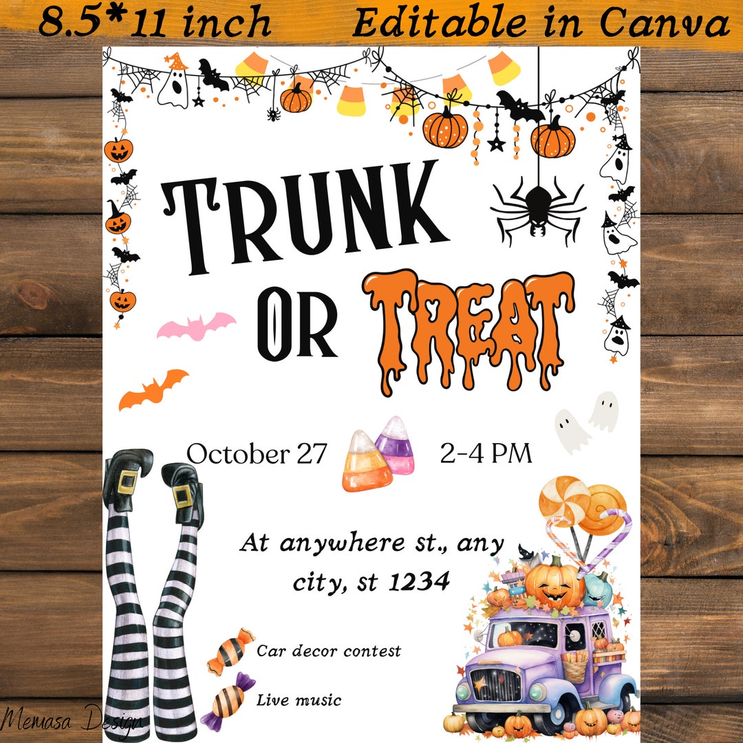 Editable Trunk or Treat Halloween Flyer 8.5"x11", Trunk-or-treat Flyer ...