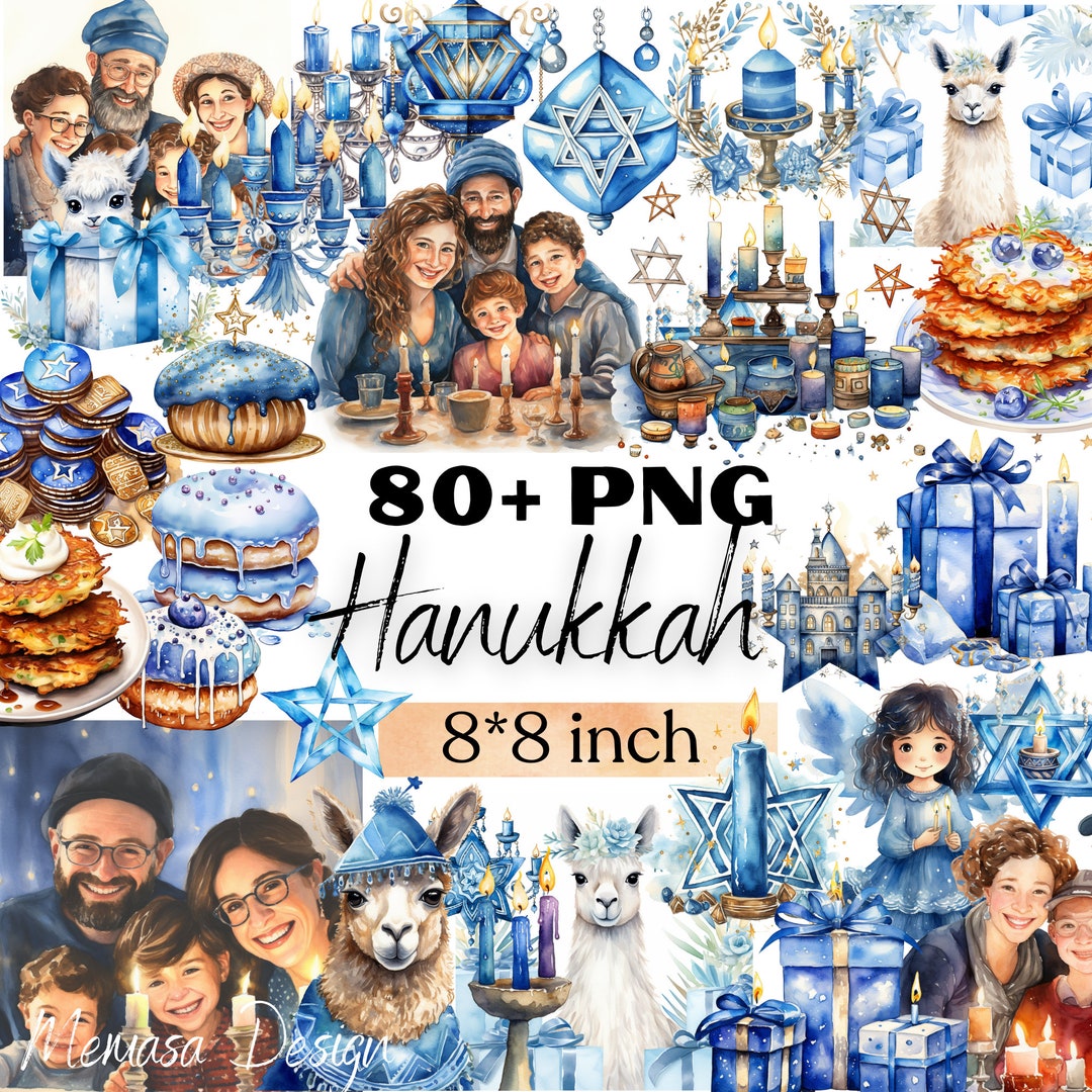 Watercolor Hanukkah Clipart, Menorah, Dreidel, Hanukkah Candles, Star ...