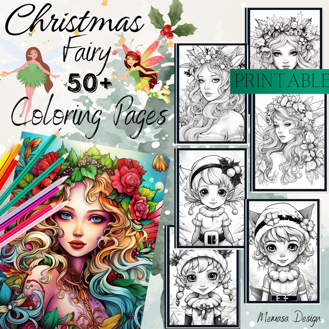 Christmas Fairy Coloring Book, Printable Fantasy Fairy Girls Coloring ...