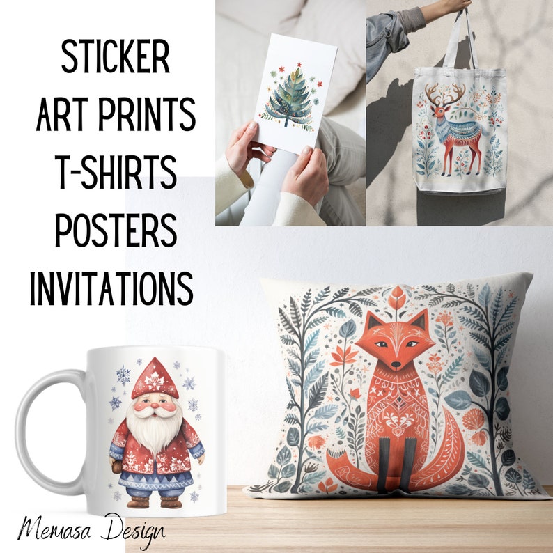 Watercolor Scandinavian Christmas Clipart, Scandinavian Folk Art ...