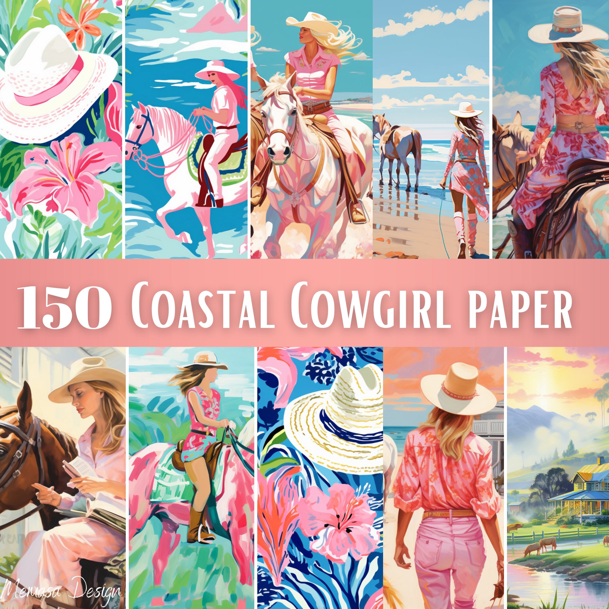 Printable Coastal Cowgirl Digital Paper Western Themed - Etsy