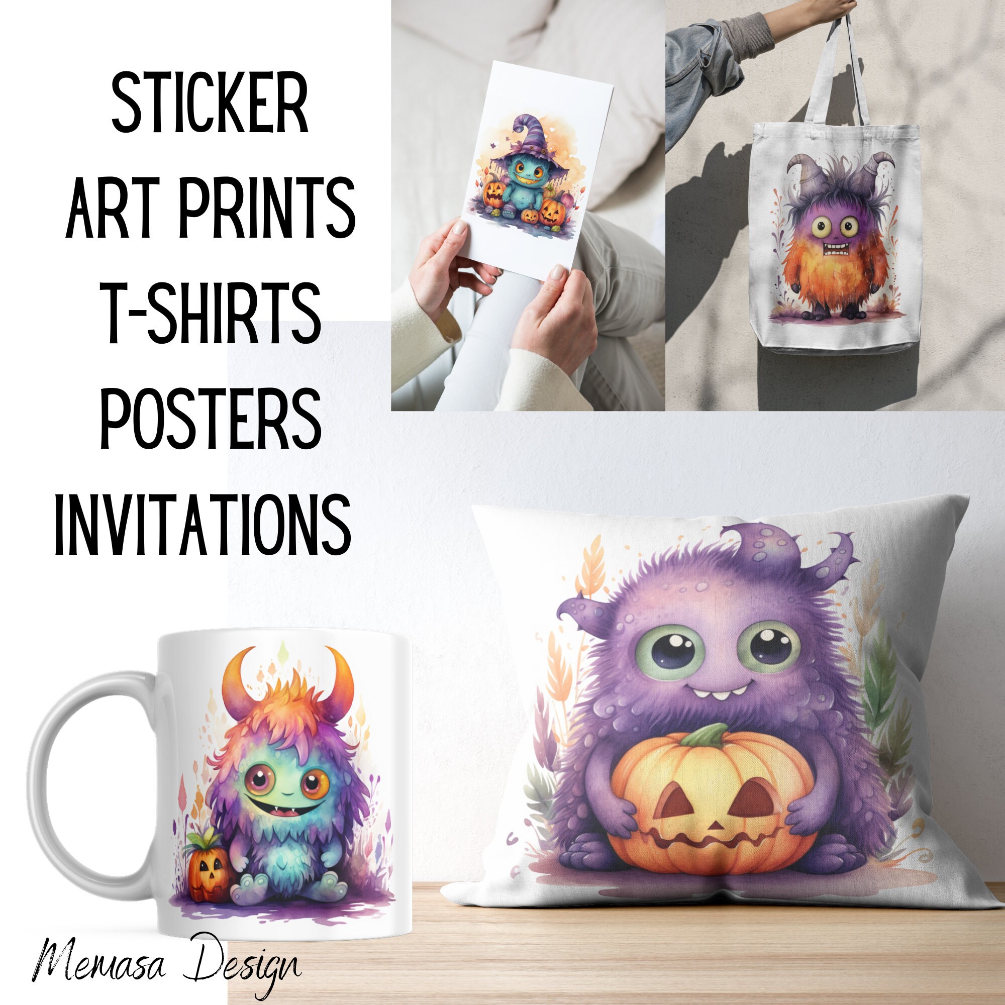 Little Monsters Watercolor Clipart Bundle, Spooky Images, Cute ...