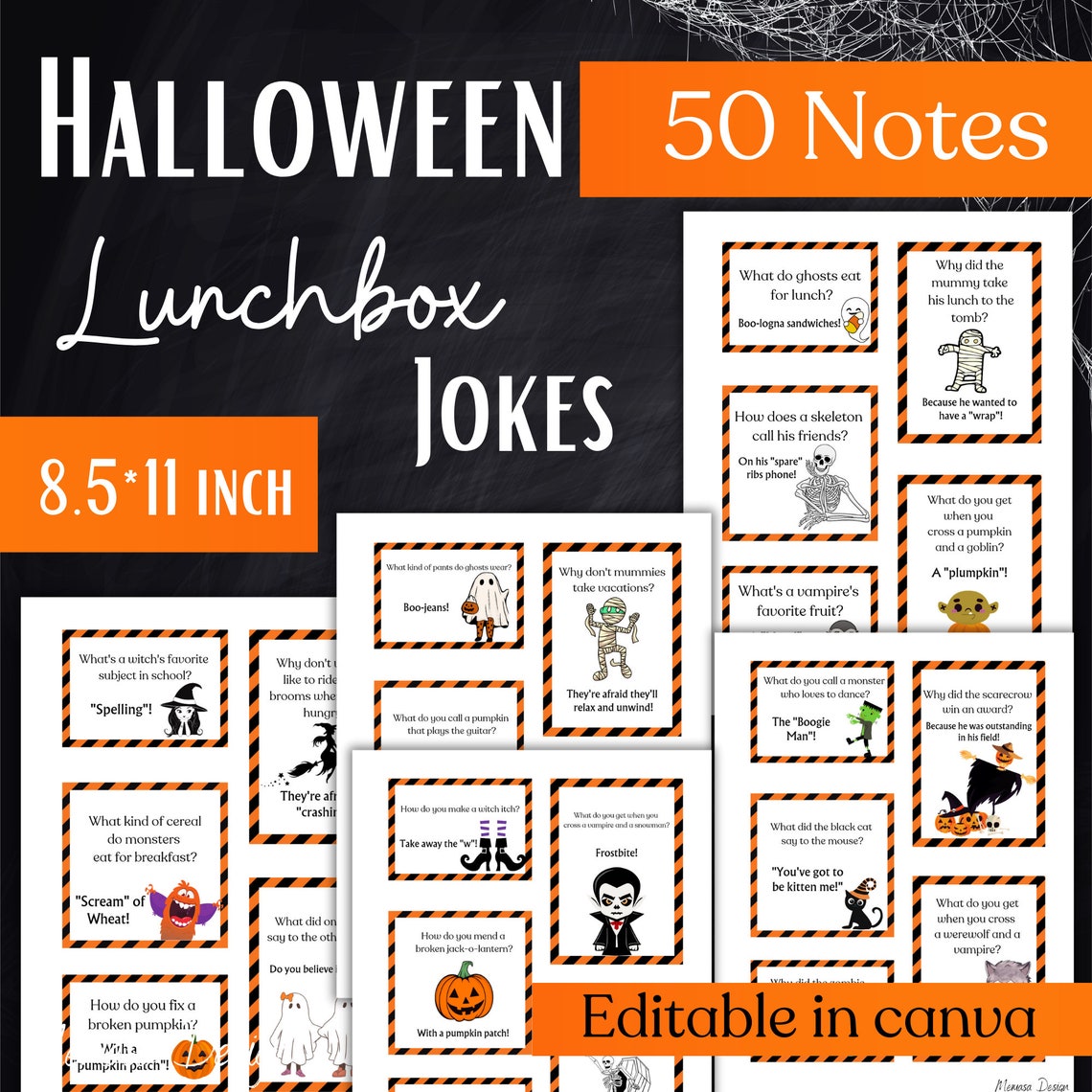 Editable Halloween Lunchbox Jokes for Kids, Lunch Box Notes, Jokes of ...