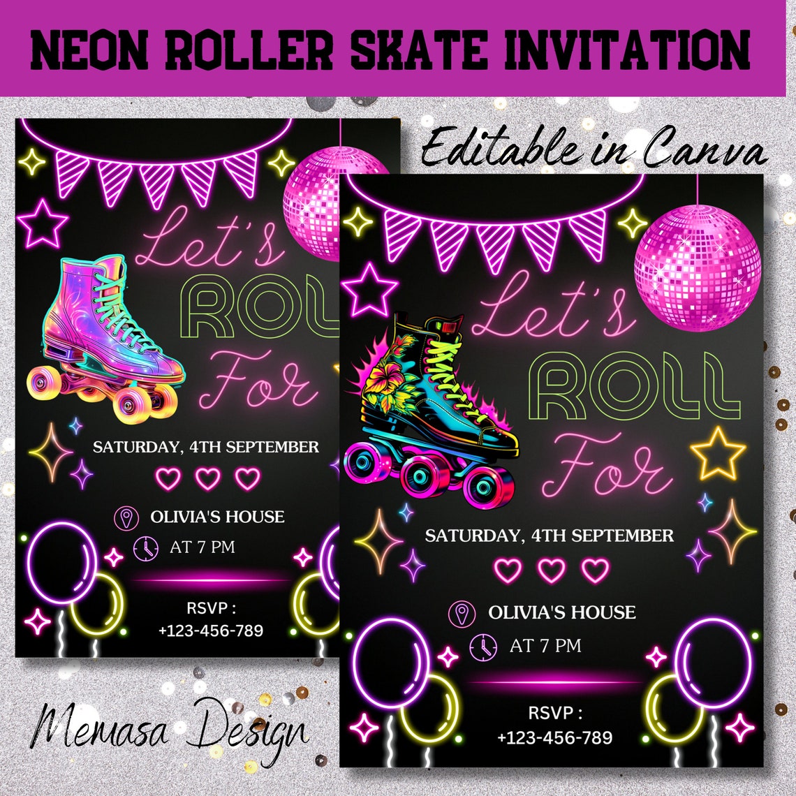 Roller Skate Birthday Invitation Skate Party Birthday - Etsy
