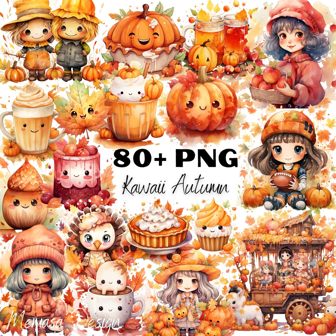 Kawaii Autumn Fall Clip Art Set, Hot Cocoa, Pumpkin Spice Latte ...