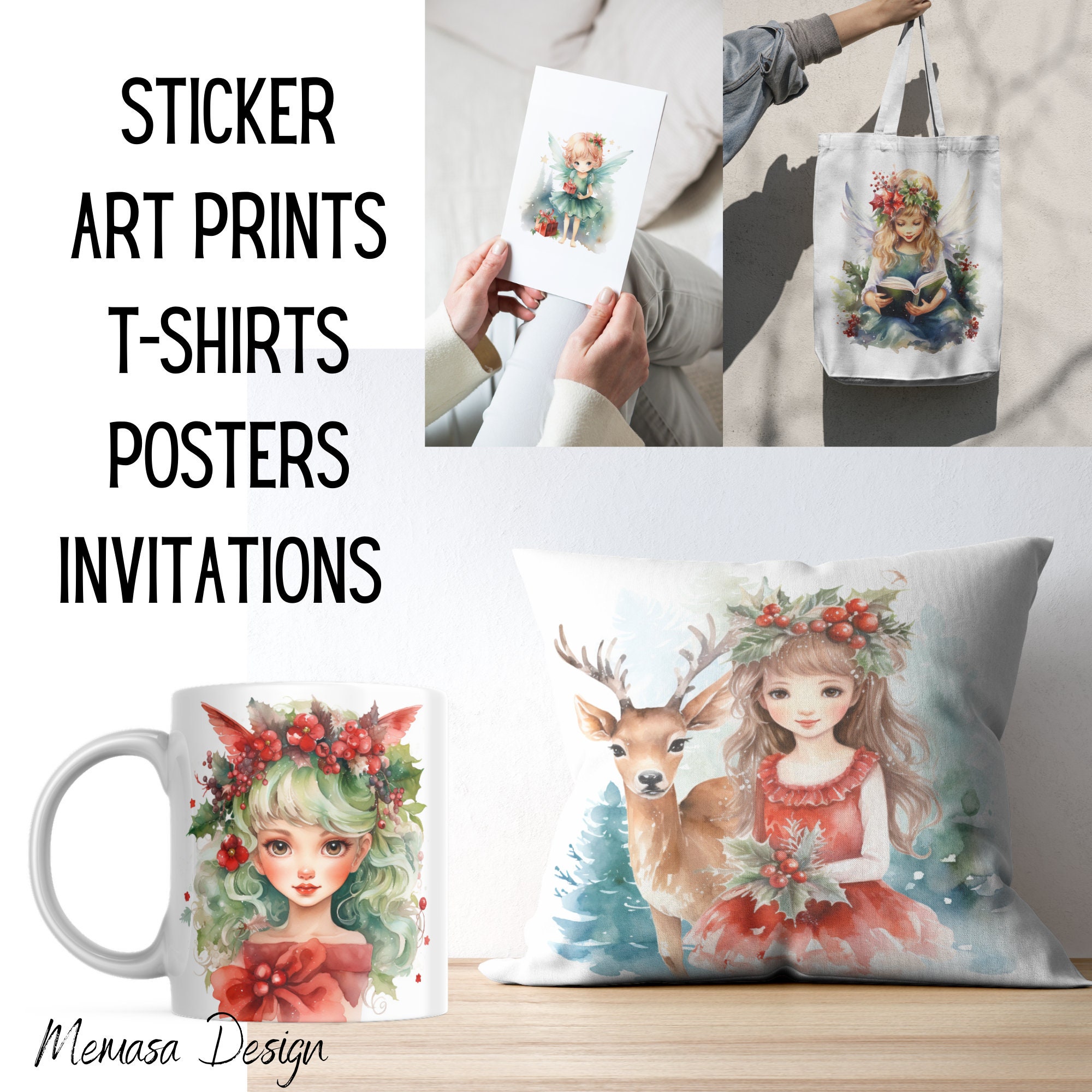 Christmas Fairies Watercolor Clipart Bundle, Festive Fairy Images ...
