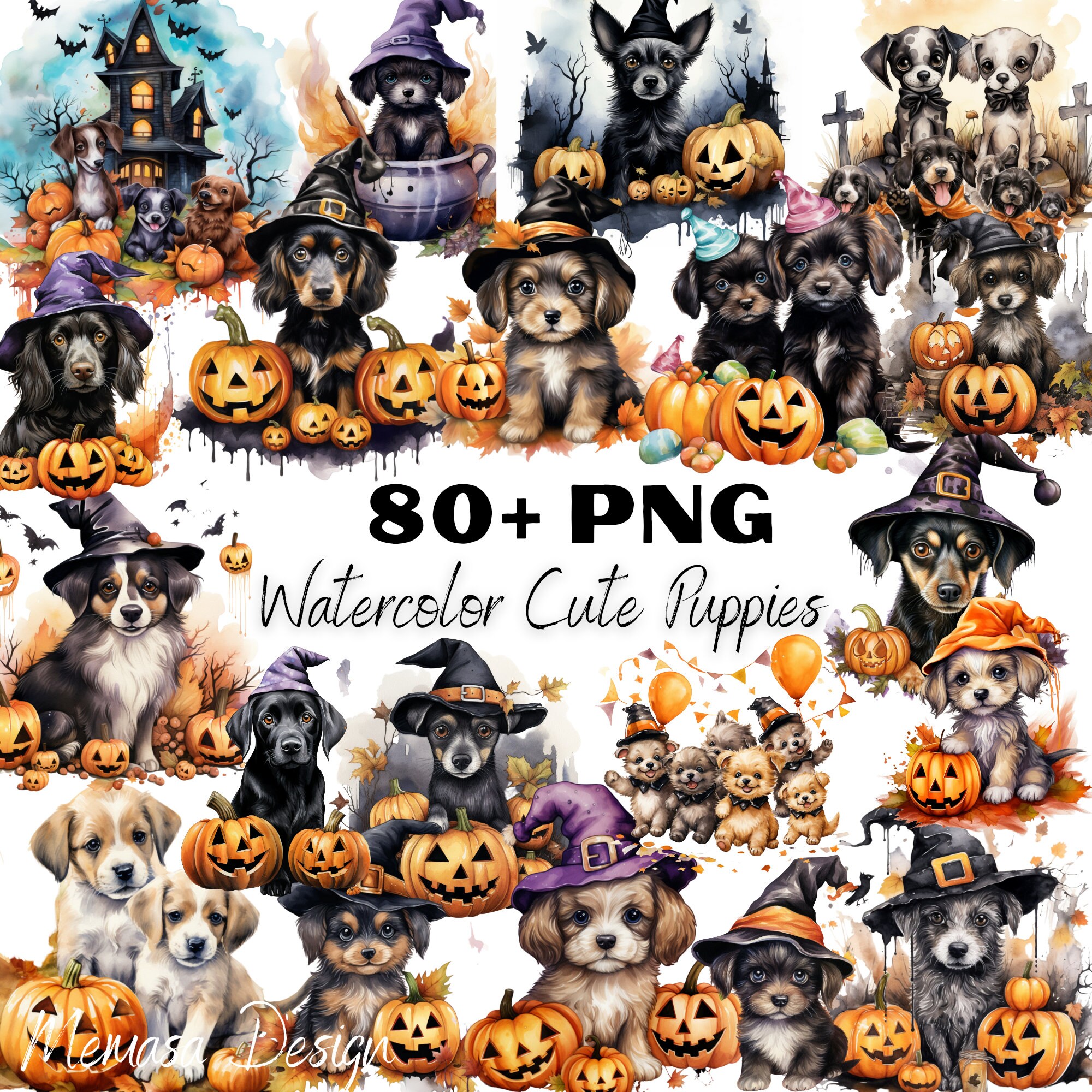 Halloween Dogs Watercolor Clipart Bundle Spooky - Etsy
