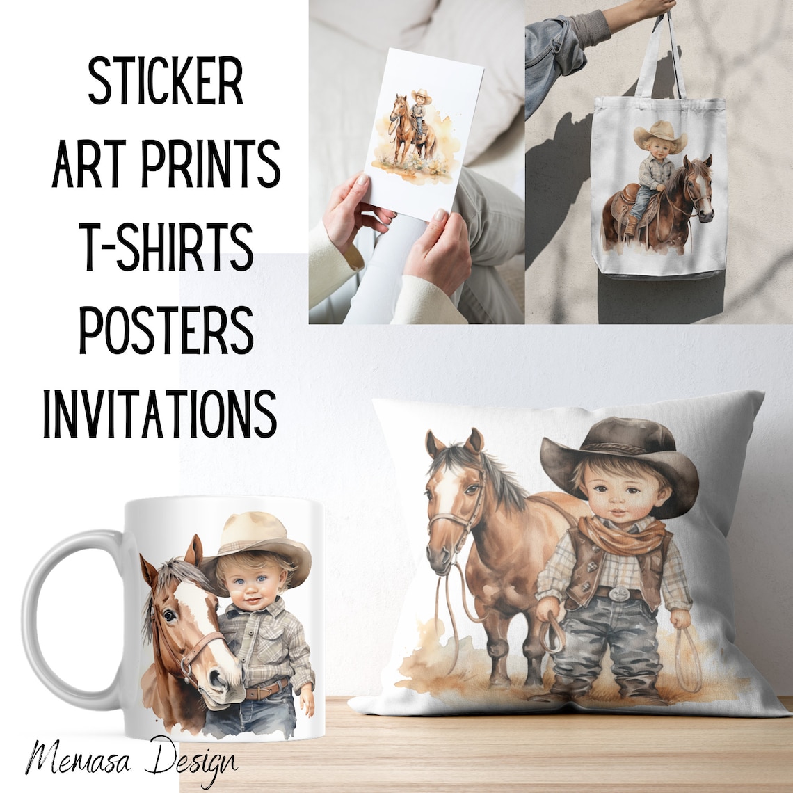 Baby Cowboy Watercolor Clipart Bundle, Transparant Baby Cowboy Clipart ...