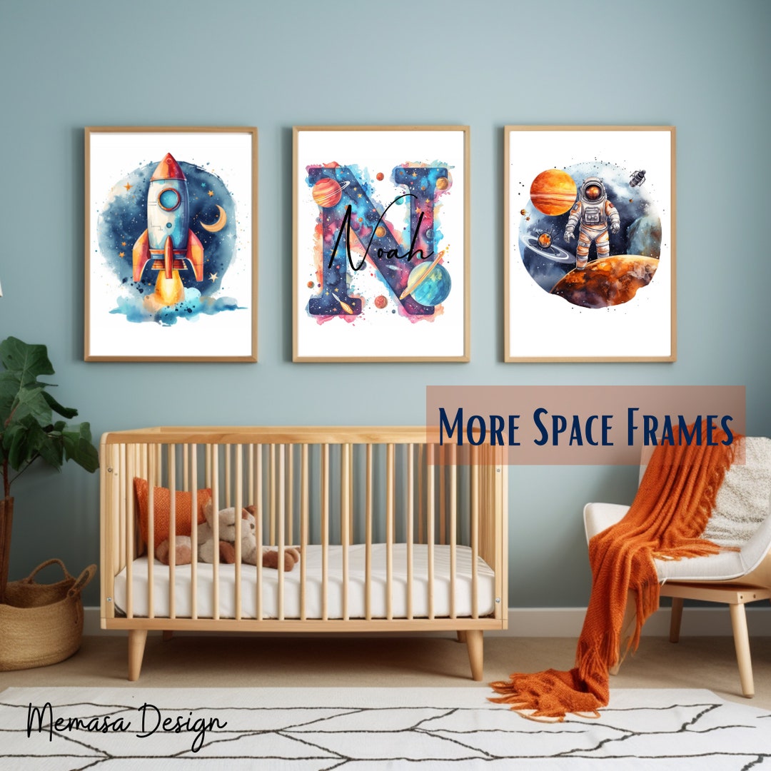 Personalized Nursery Space Theme Wall Art, Space Nursery Decor Wall Art ...