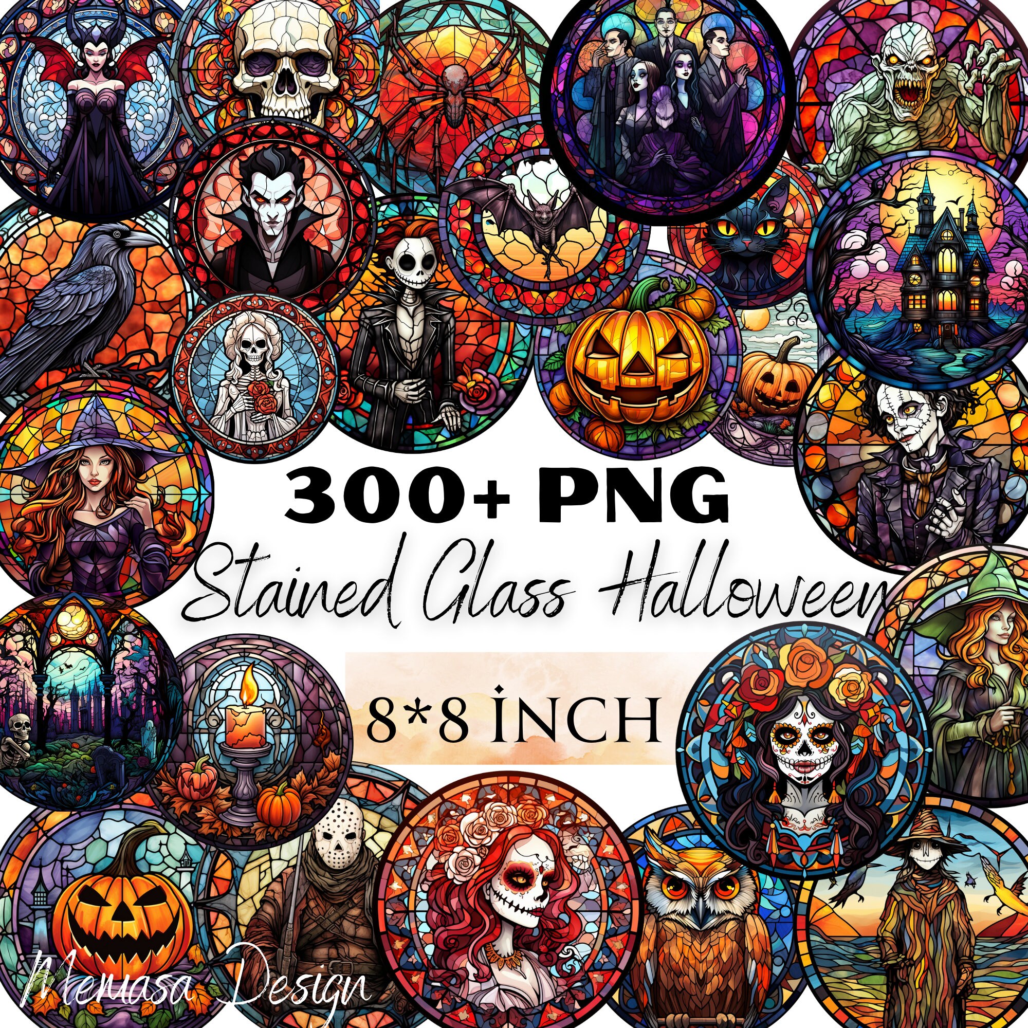 Halloween Stained Glass Cliparts Transparant PNG Bundle Gothic ...