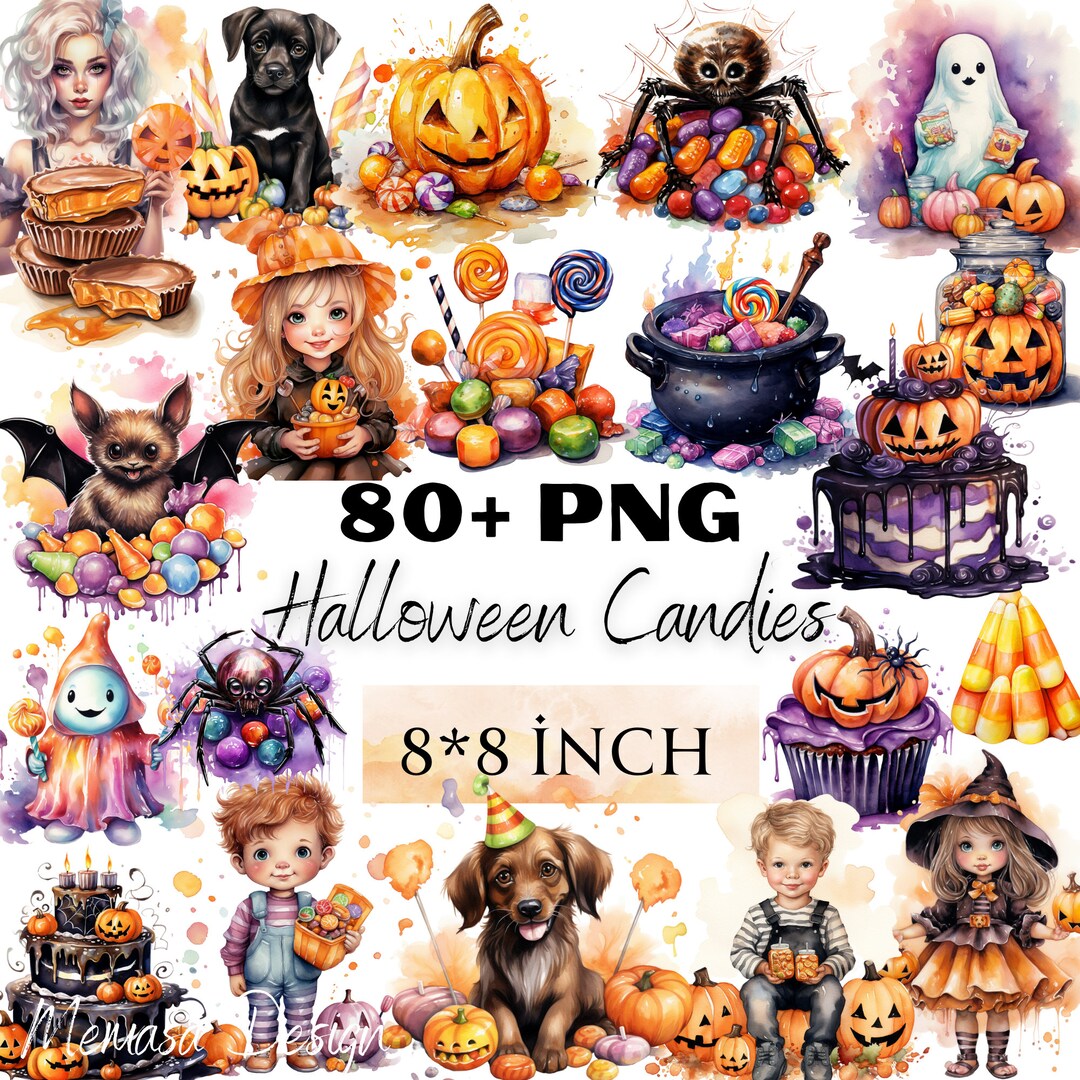 Halloween Candies Watercolor Clipart, Trick or Treat Kids Watercolor ...
