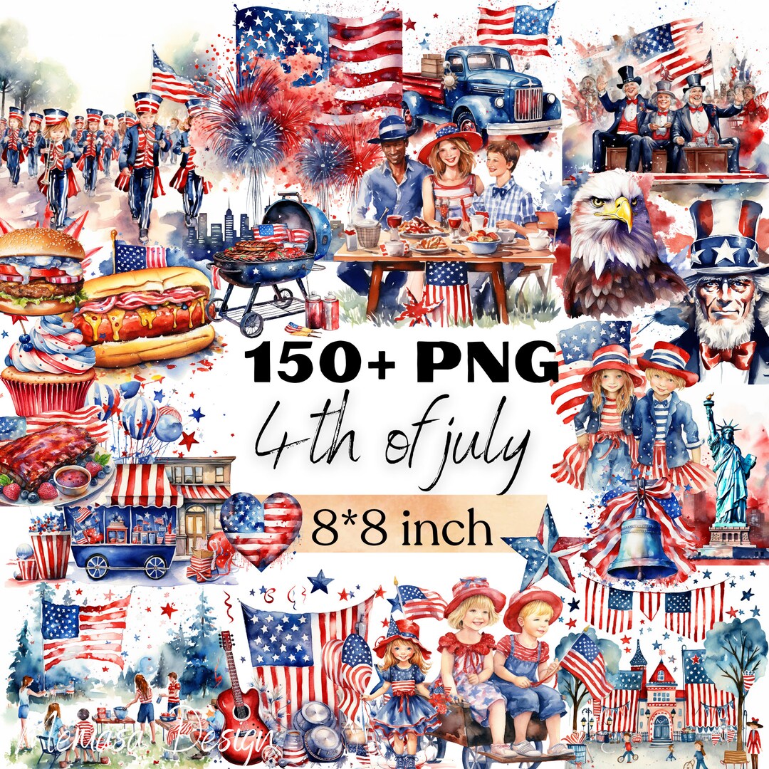 Watercolor 4th of July Clipart Bundle, Independence Day Clip Art ...