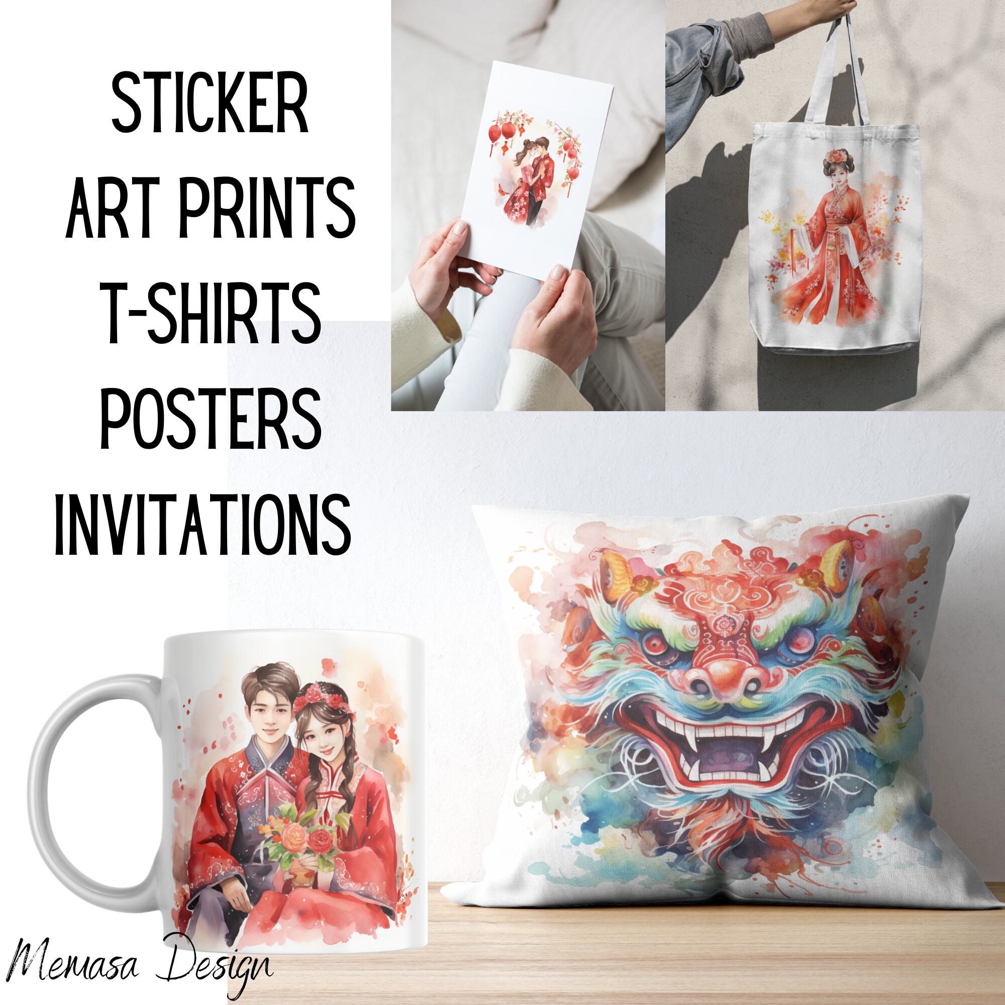 Chinese New Year Watercolor Clipart Bundle Festive Celebration Images ...