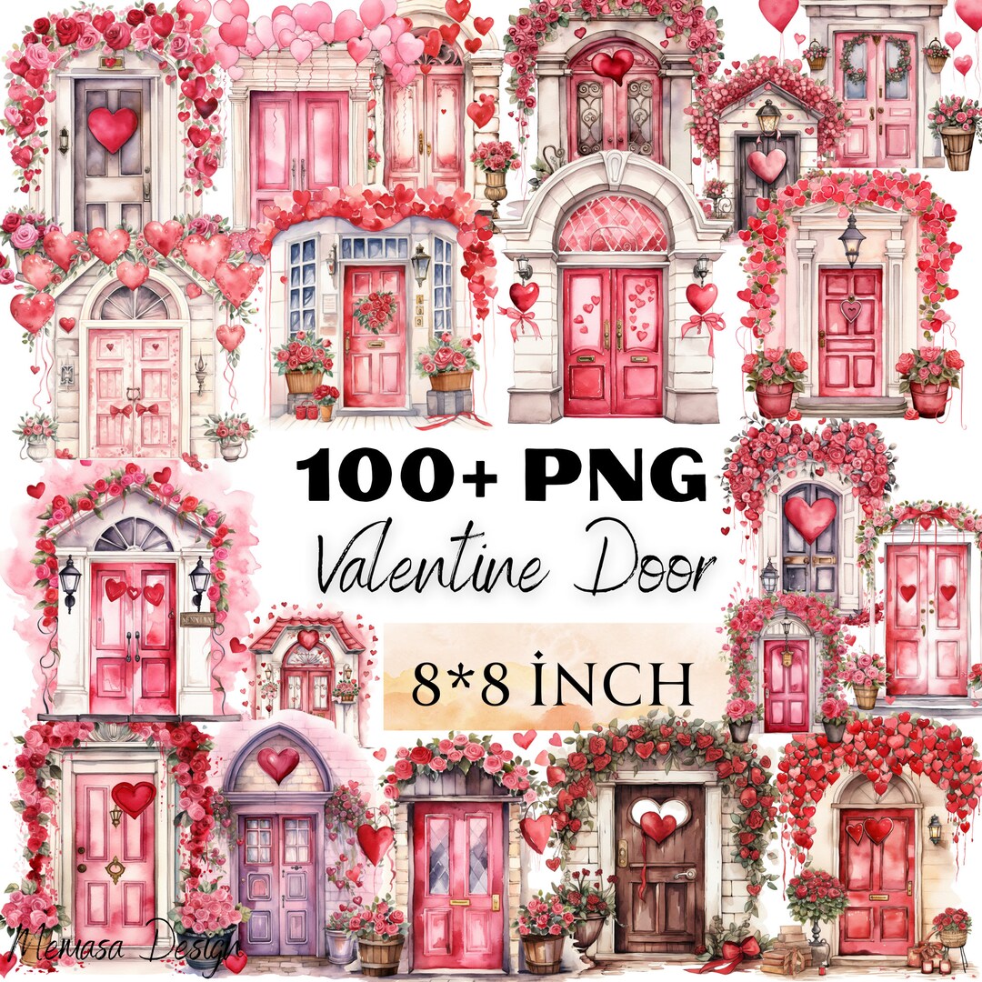 Valentine Front Door Clipart Pack, Pink Door Clipart, Valentine's Day ...