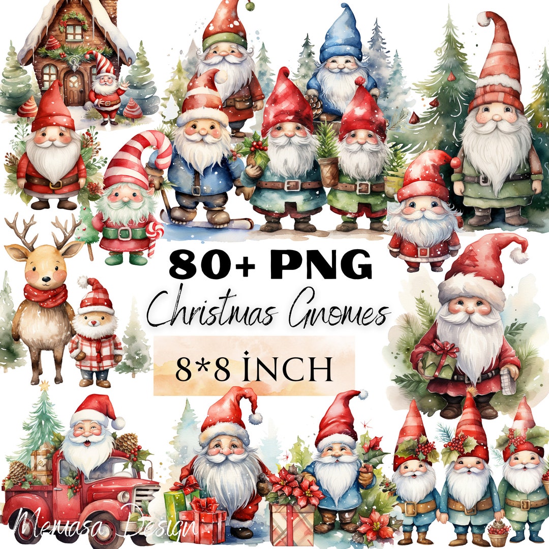Christmas Gnomes Watercolor Clipart Bundle, Watercolor Christmas Gnome ...