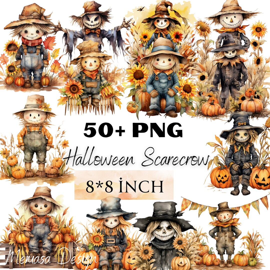 Cute Scarecrow Clipart Bundle, Fall Autumn Thanksgiving Clipart ...