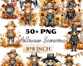 Cute Scarecrow Clipart Bundle, Fall Autumn Thanksgiving Clipart, Jpgs ...