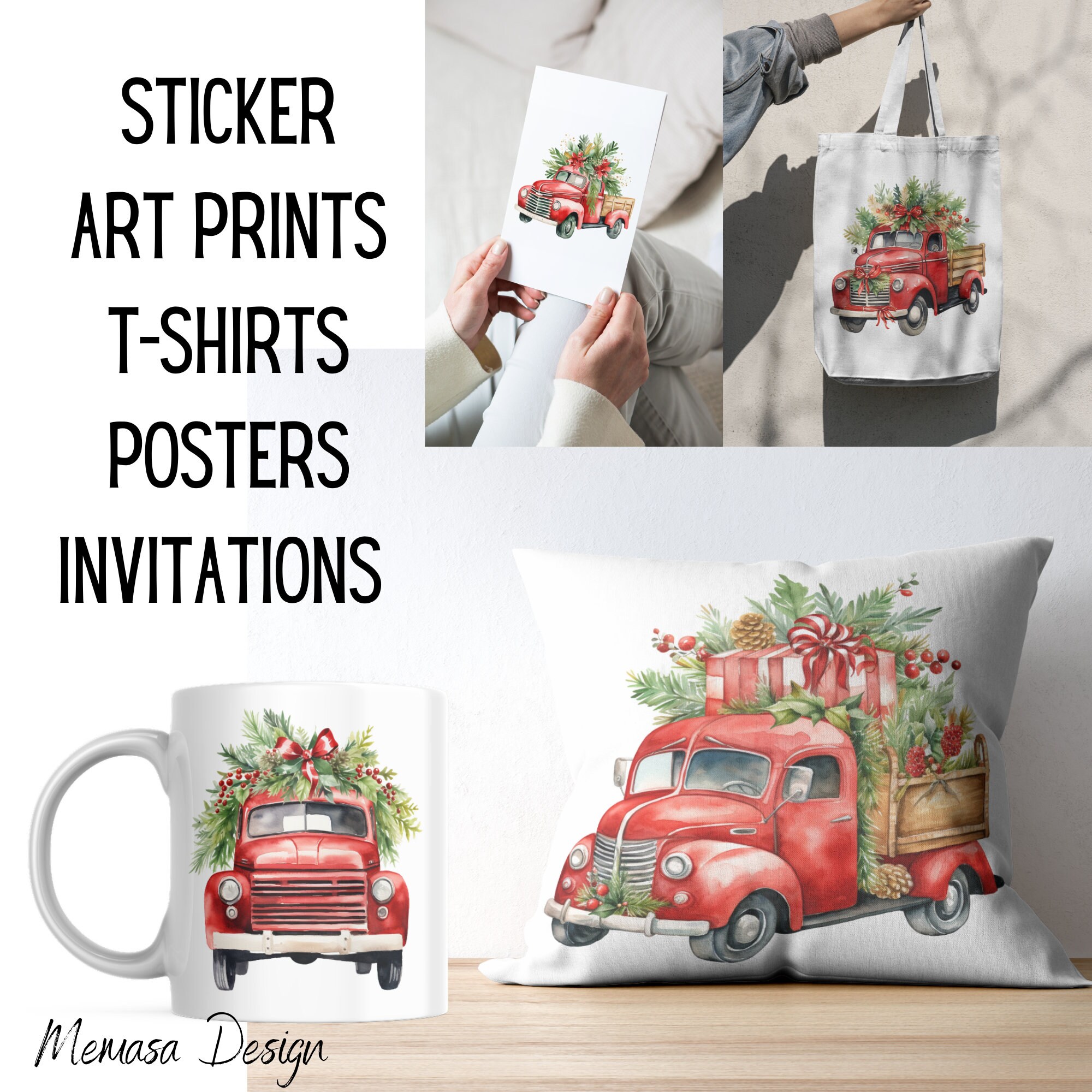 Watercolor Christmas Truck Png, Red Truck Clipart, Vintage Truck Png ...