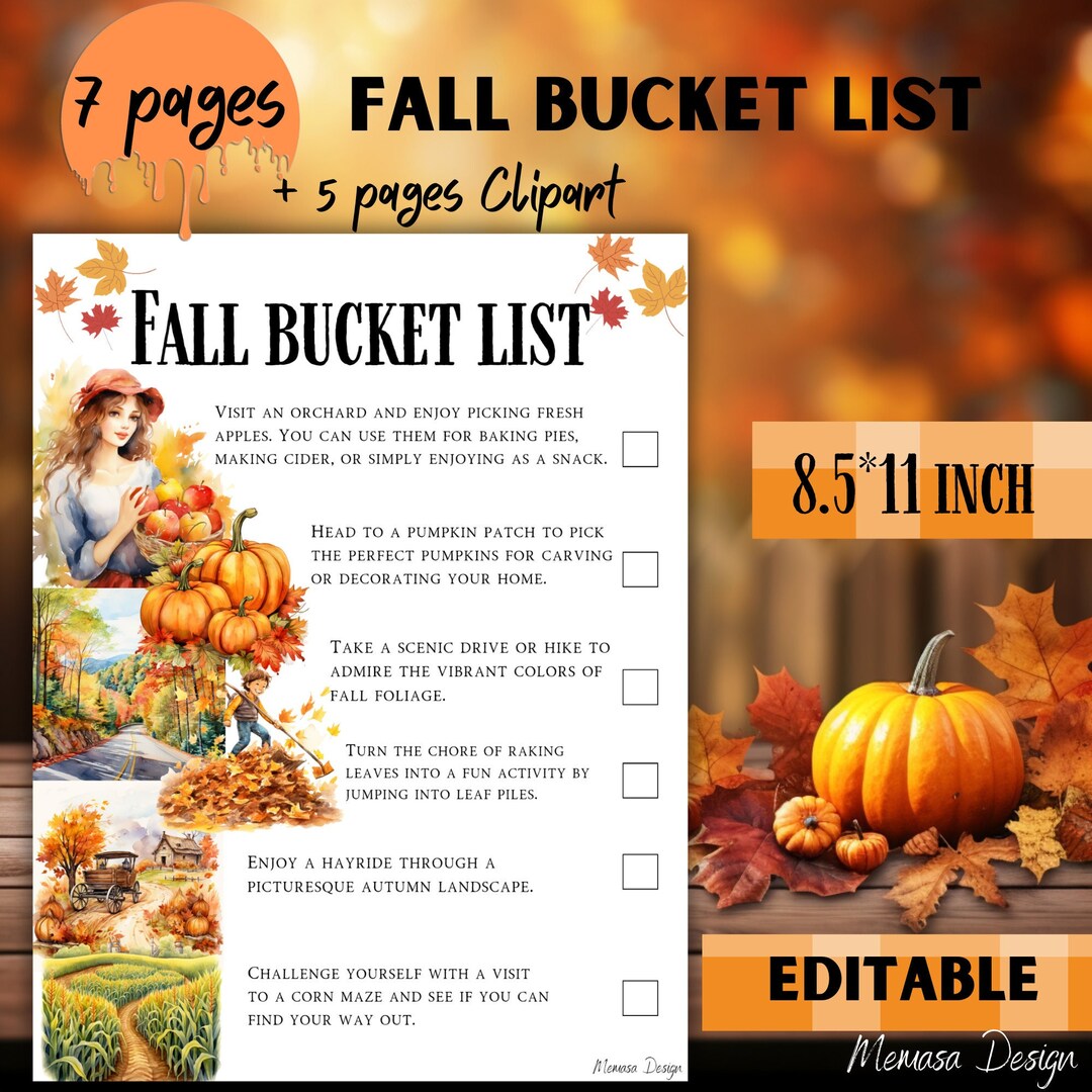 Editable Fall Family Bucket List for Autumn - Printable Checklist ...