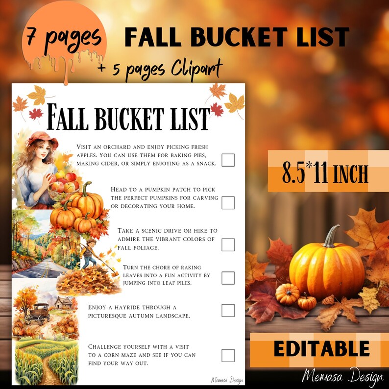 Editable Fall Family Bucket List for Autumn Printable Checklist Instant ...