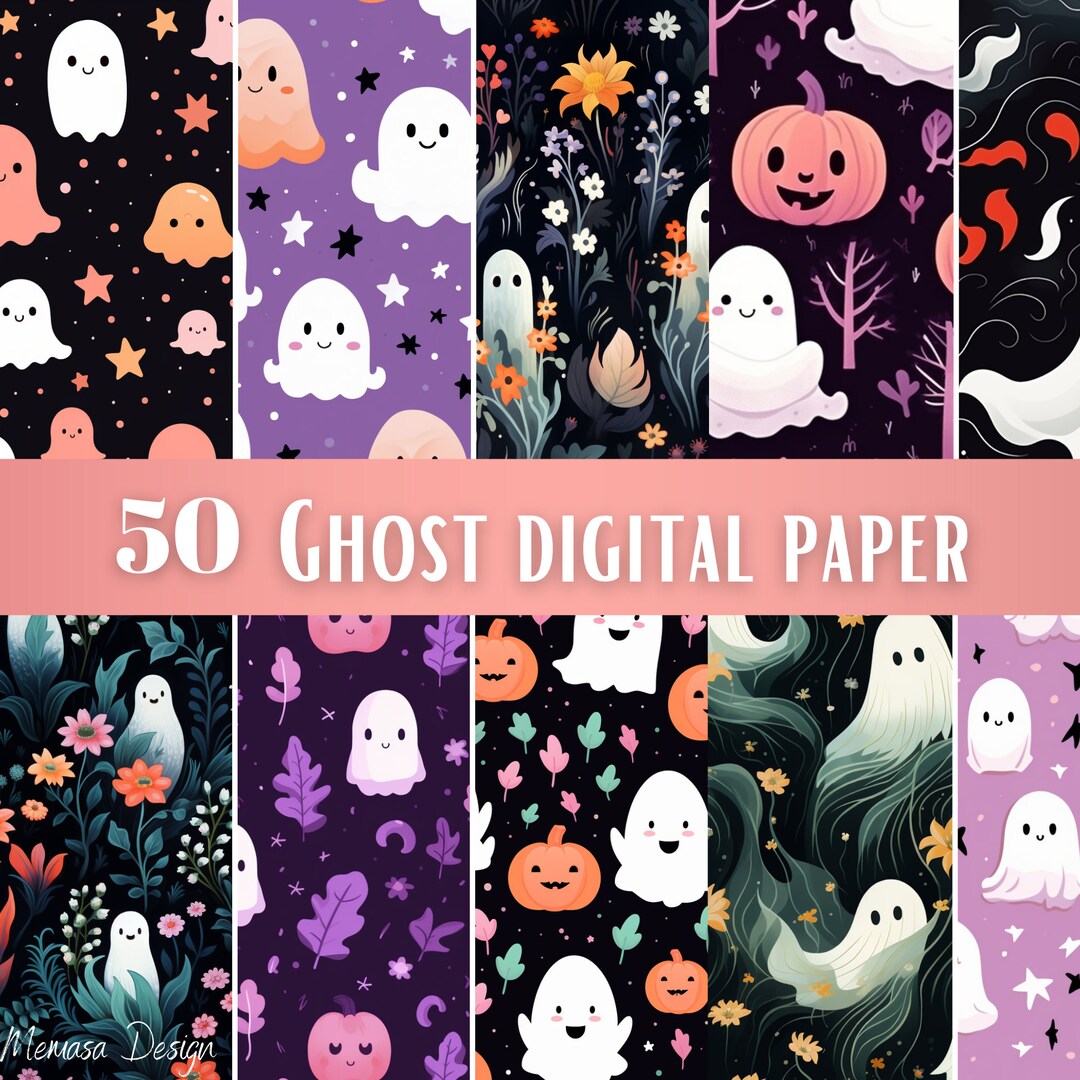Ghost Digital Paper, Spooky Halloween, Halloween Digital Paper, Cute ...