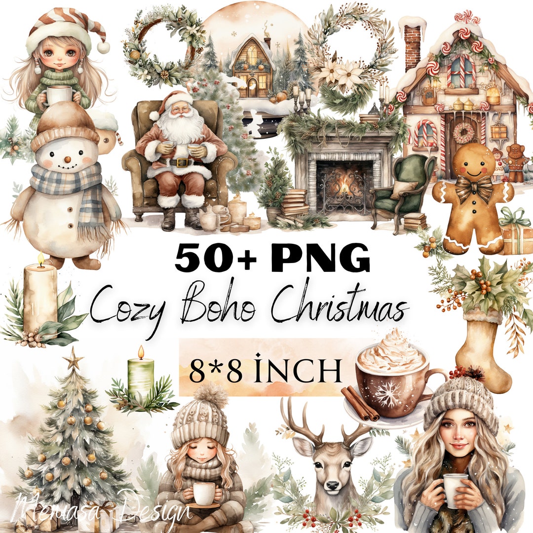 Boho Cozy Christmas Clipart Boho Christmas Clipart,boho Ornaments ...