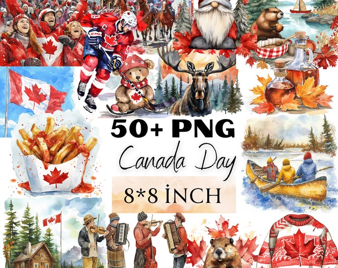 Watercolor Canada Day Clipart, 30 PNG Canada Day Clip Art, Commercial ...