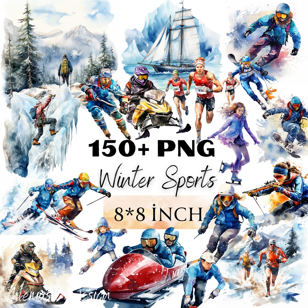 Watercolor Winter Sport Clipart, Snowboard Clipart, Ice Hockey, Ice ...