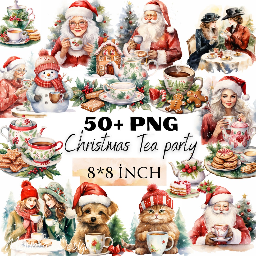 Christmas Tea Watercolor Clipart Bundle, Holiday Tea Time Images ...