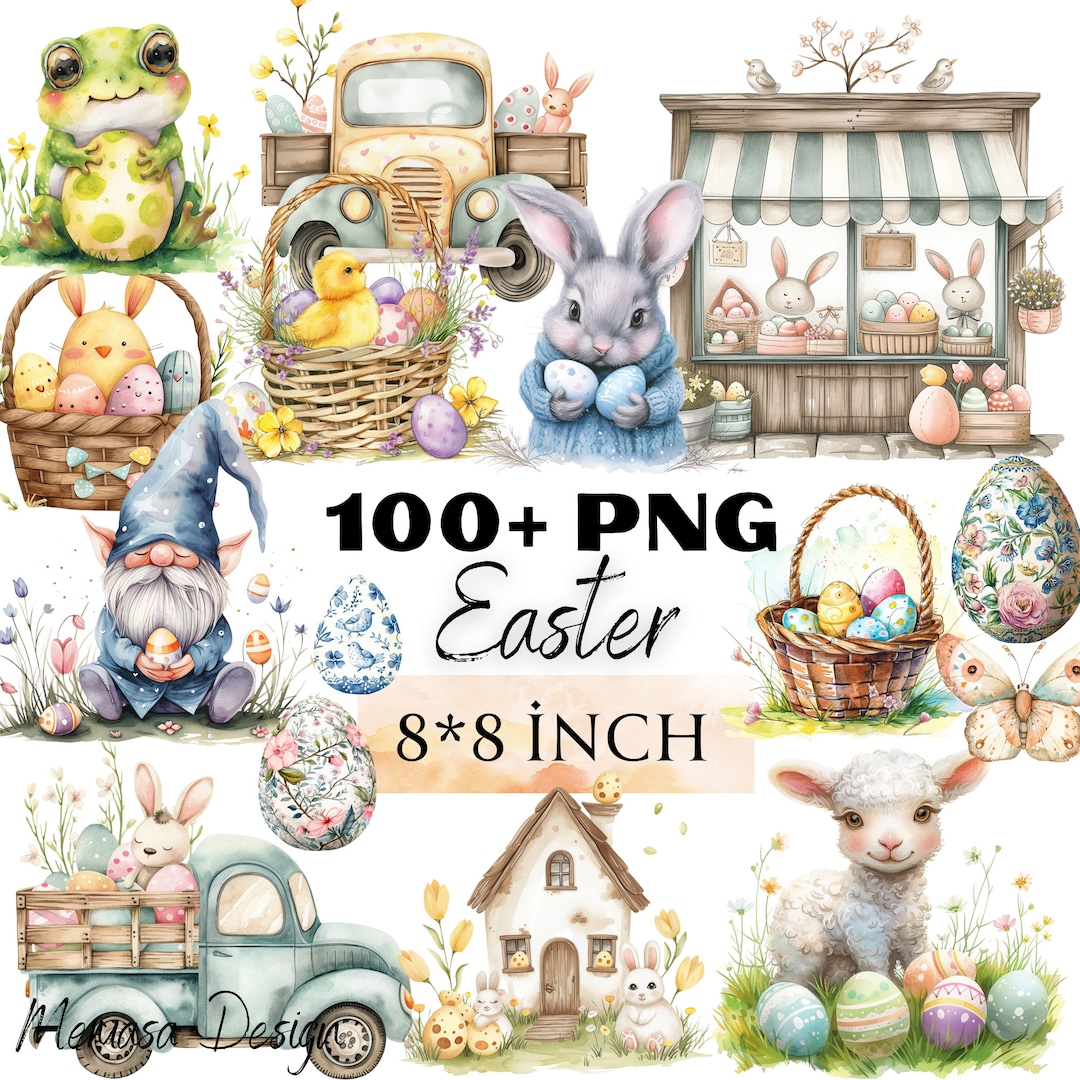 Easter Watercolor Clipart Bundle - Easter Bunny Images, Delightful ...
