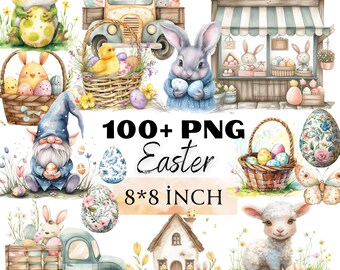 Easter Watercolor Clipart Bundle, PNG Easter Bunny Images, Cute Spring ...