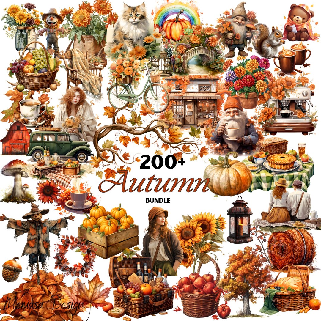 Autumn Bundle, Watercolor Autumn Clipart Bundle, Cozy Fall Clipart ...