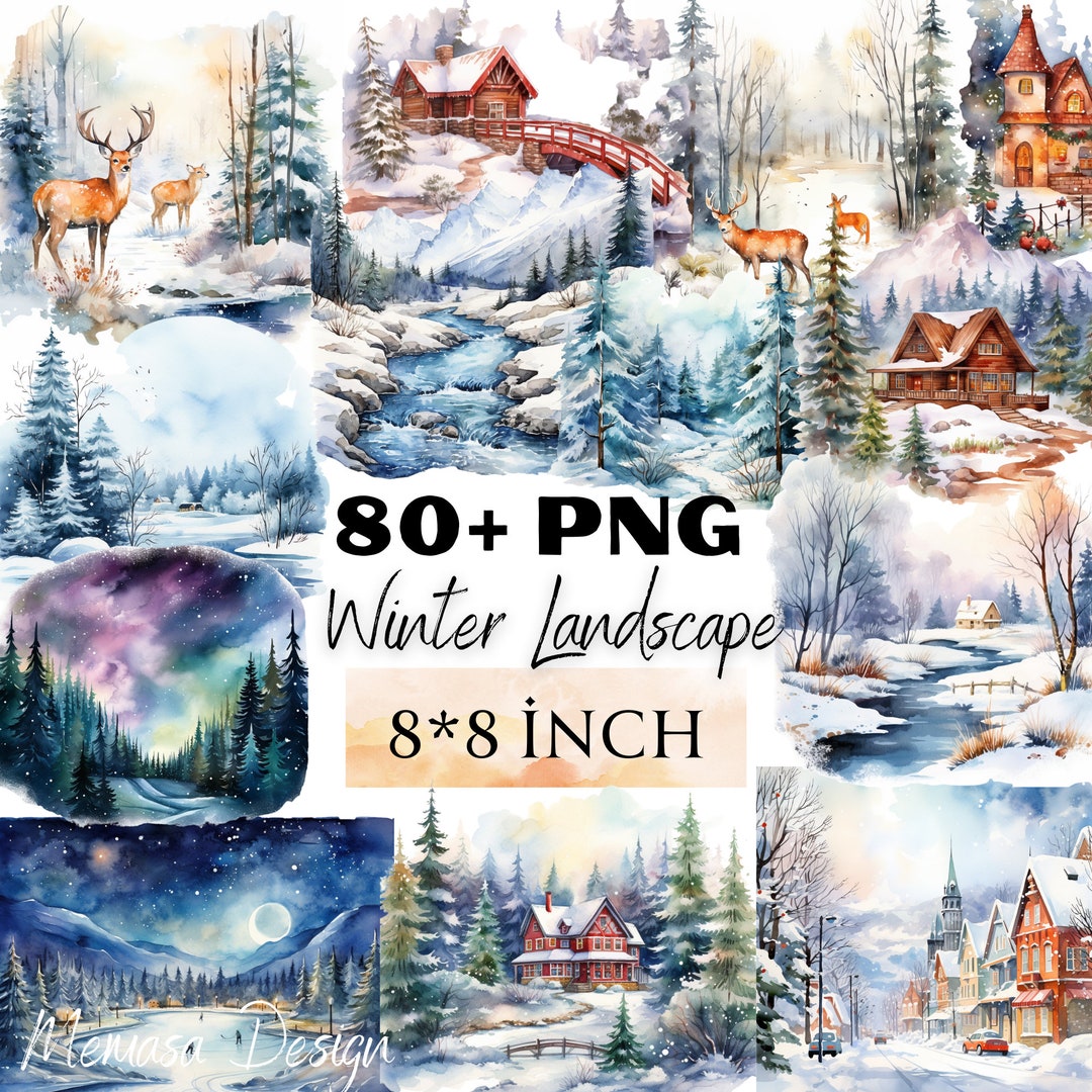 Winter Landscape Clipart Bundle - Winter Forest Clipart, Instant ...