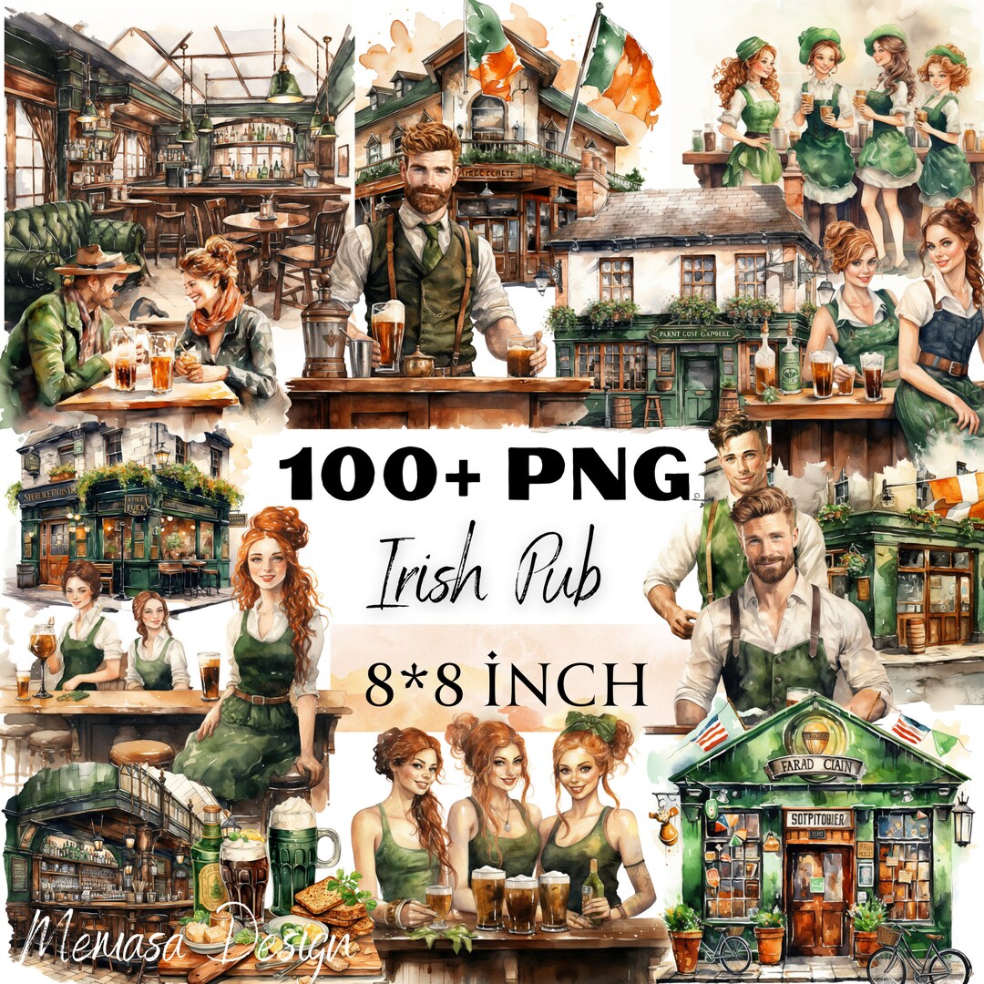 Irish Pub Watercolor Clipart Set - Bartenders, Barmaids, Irish Food ...