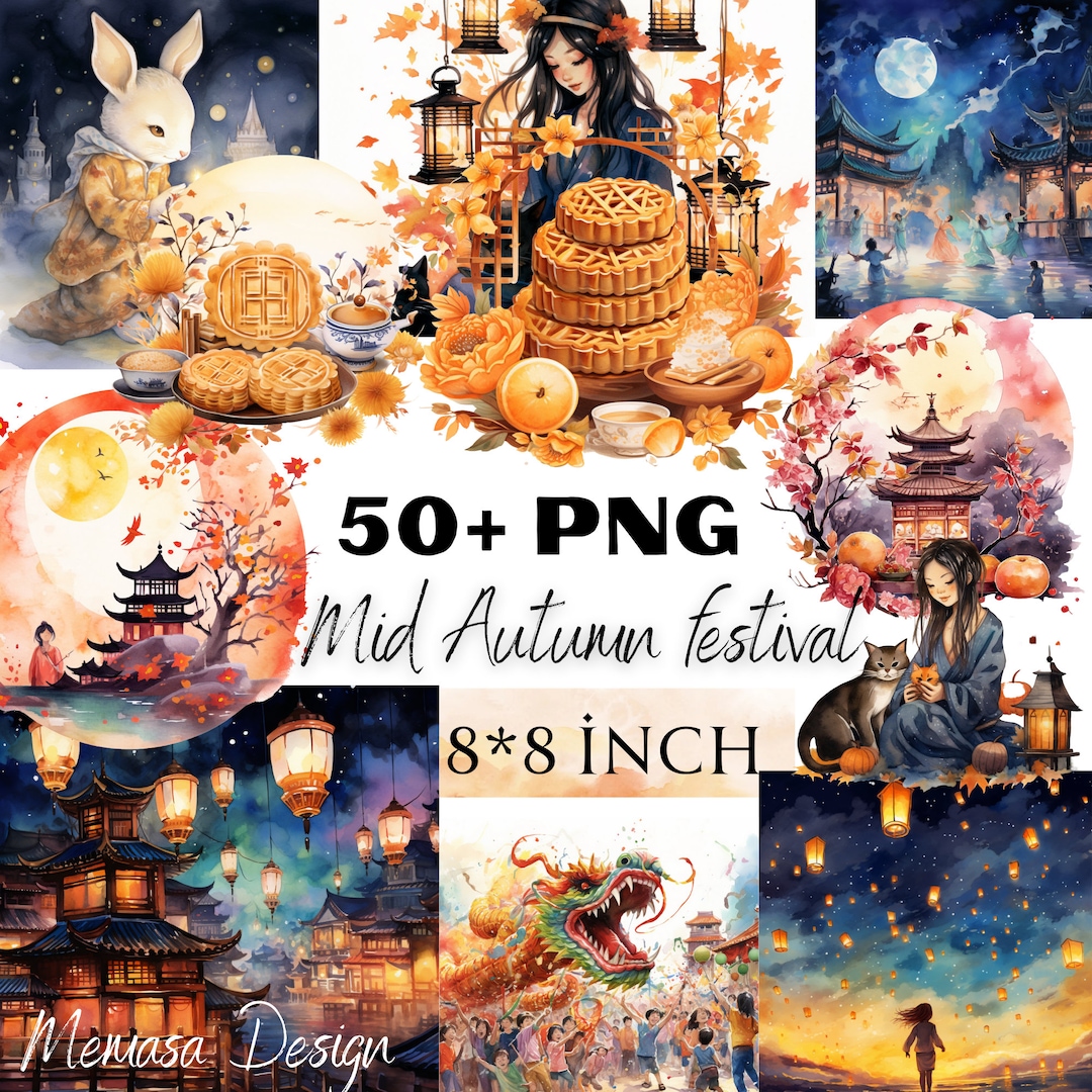 Mid-autumn Festival Clipart Bundle, Moon Festival Clipart Set Png ...