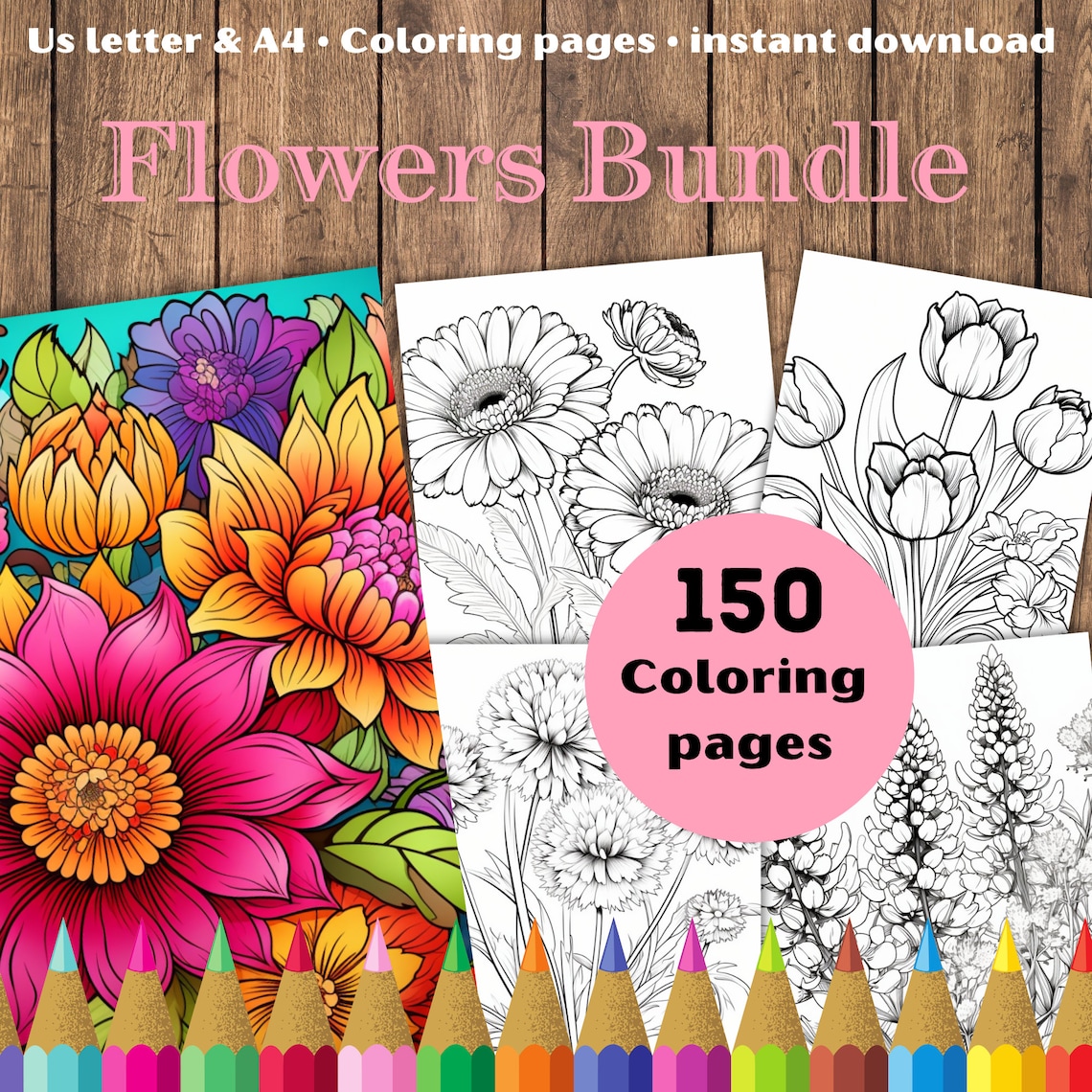 Printable Flower Coloring Pages, Coloring Book, Adults + Kids ...