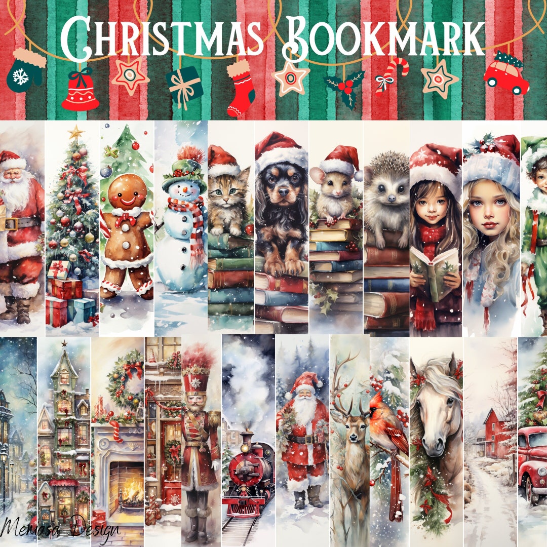 Cute Christmas Printable Bookmarks, Digital Download Christmas Bookmark ...