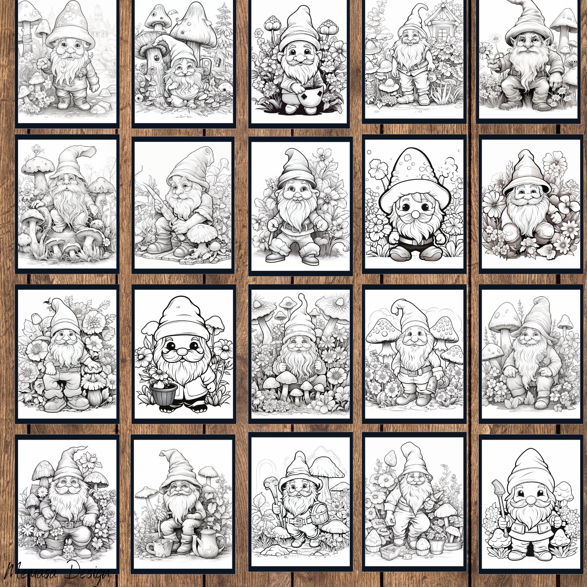Garden Gnomes Coloring Book, Printable Floral Cute Gnome Coloring Pages ...