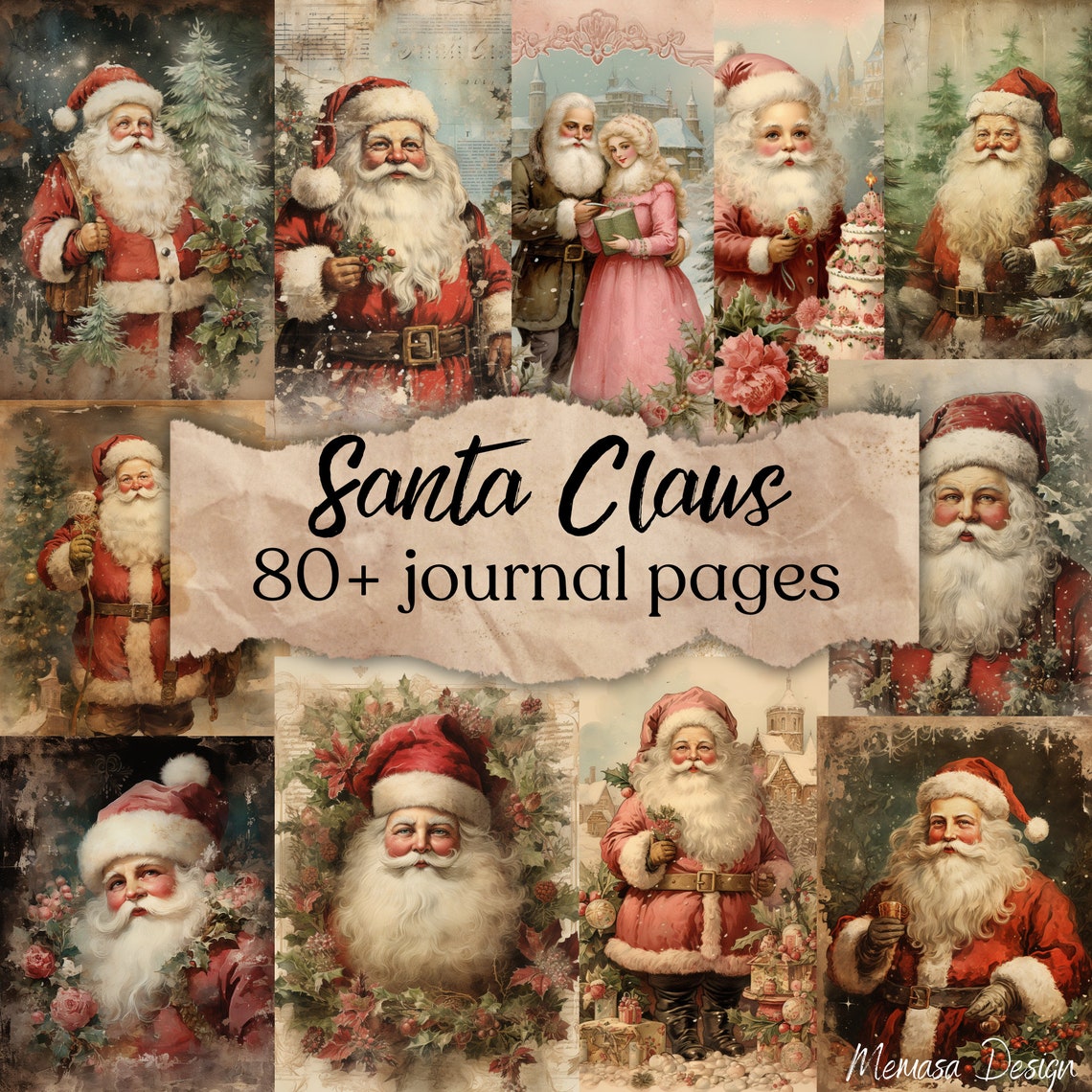 Santa Claus Junk Journal Pages, Pink Santa Junk Journal, Digital ...
