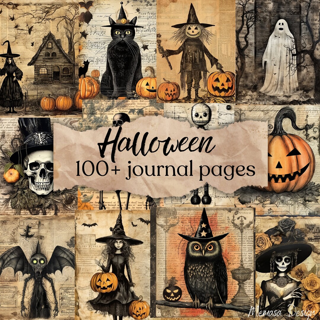 Halloween Junk Journal Pages, Digital Scrapbook Paper Kit, Spooky ...