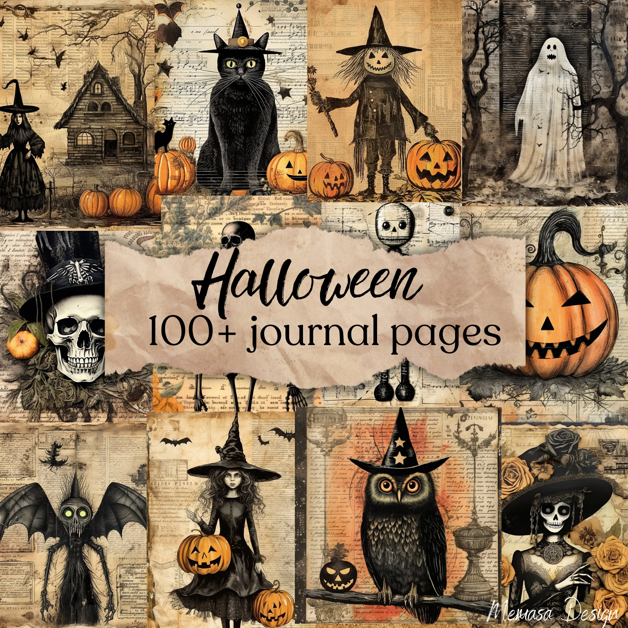 Halloween Junk Journal Pages, Digital Scrapbook Paper Kit, Spooky ...