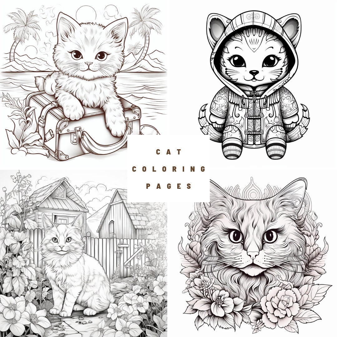 40 Cute and Adorable Cat Coloring Pages - Etsy