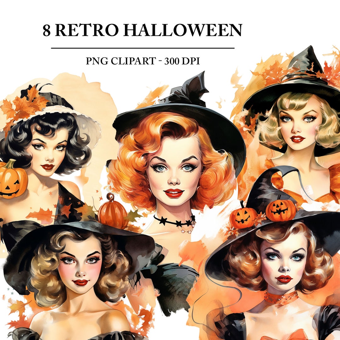 Retro Halloween Pastel Clipart Png 8 Watercolor Retro - Etsy